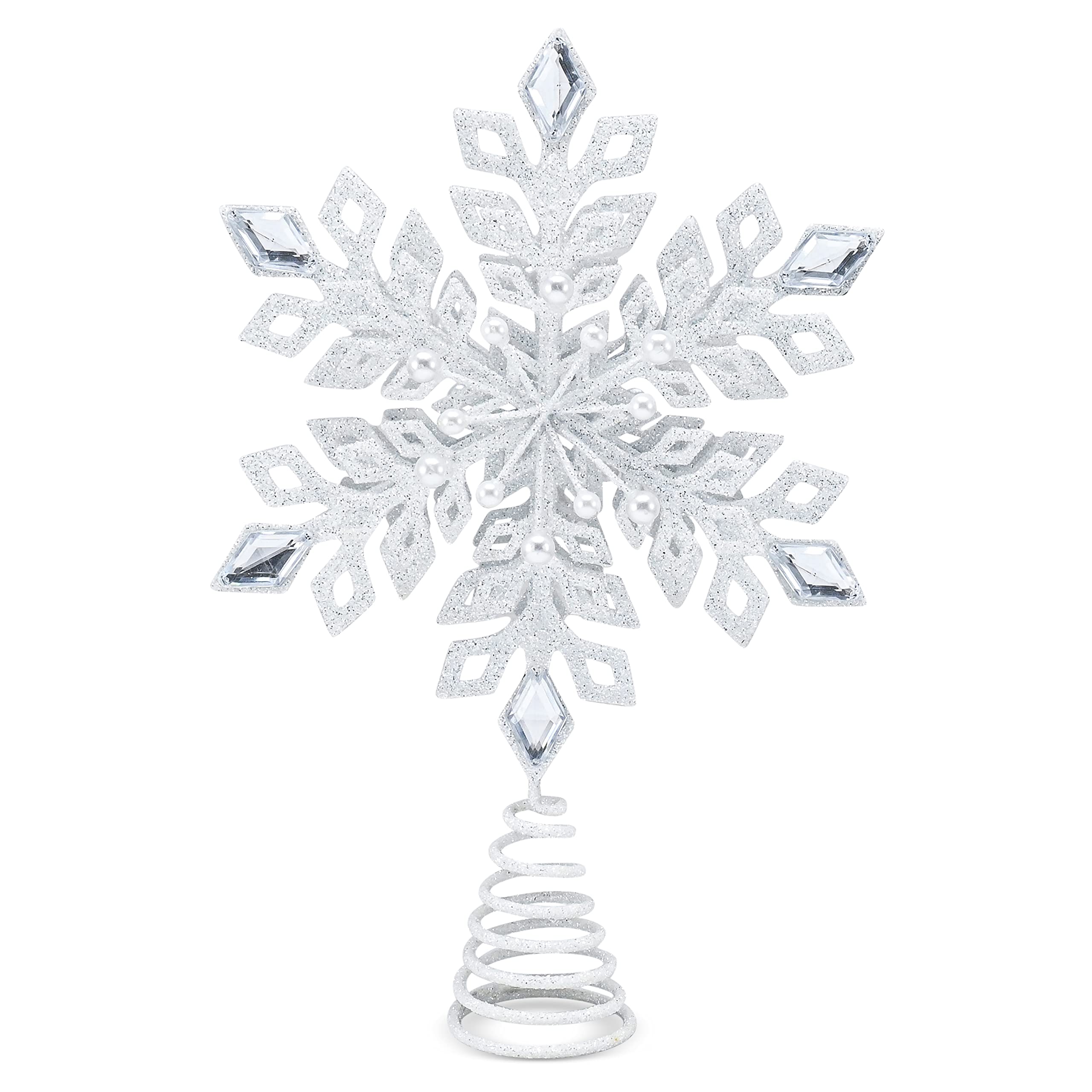 Glitter Snowflake Tree Topper - White Sparkling Christmas Tree Decorat