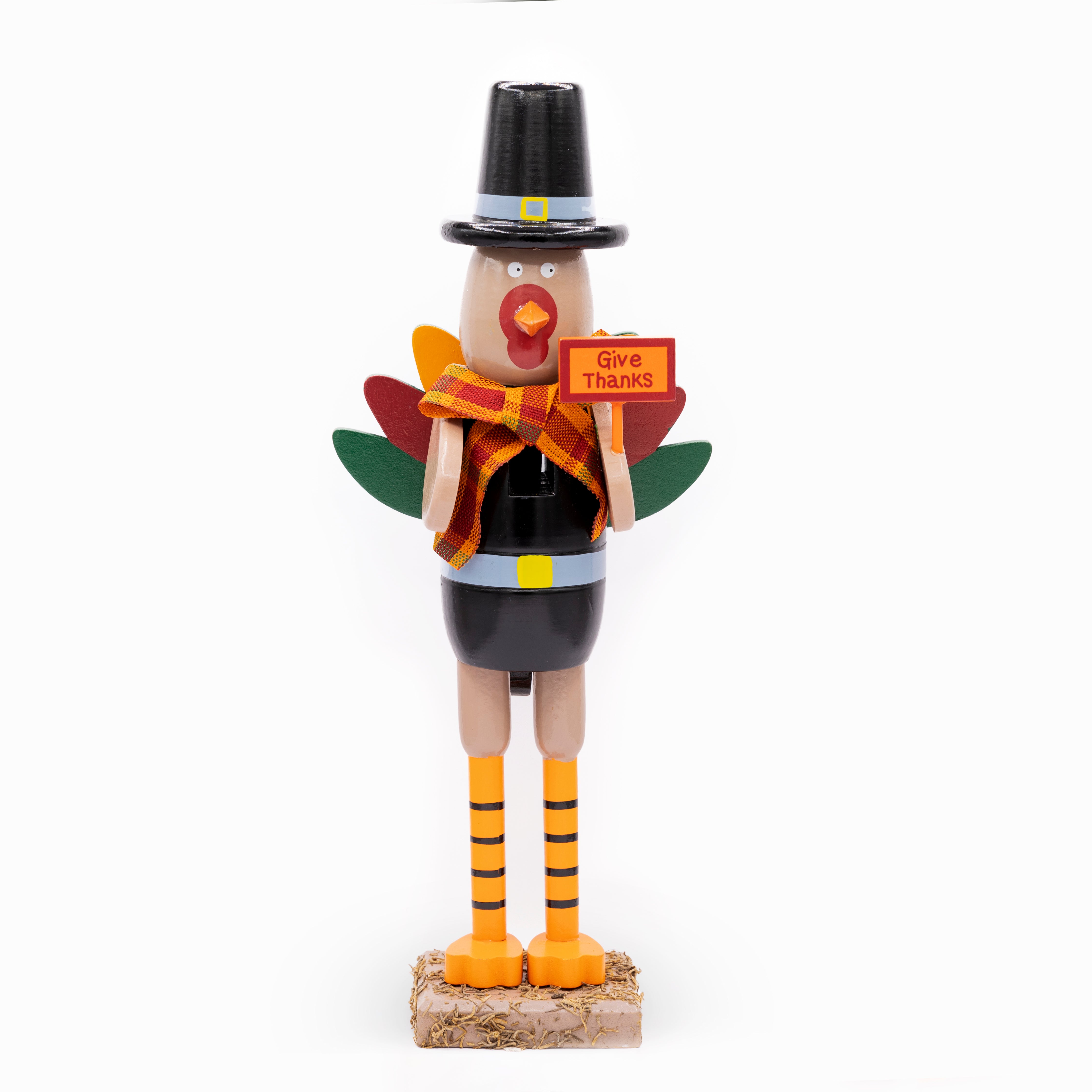 Ornativity Thanksgiving Fall Turkey Nutcracker – Green and Orange Wood